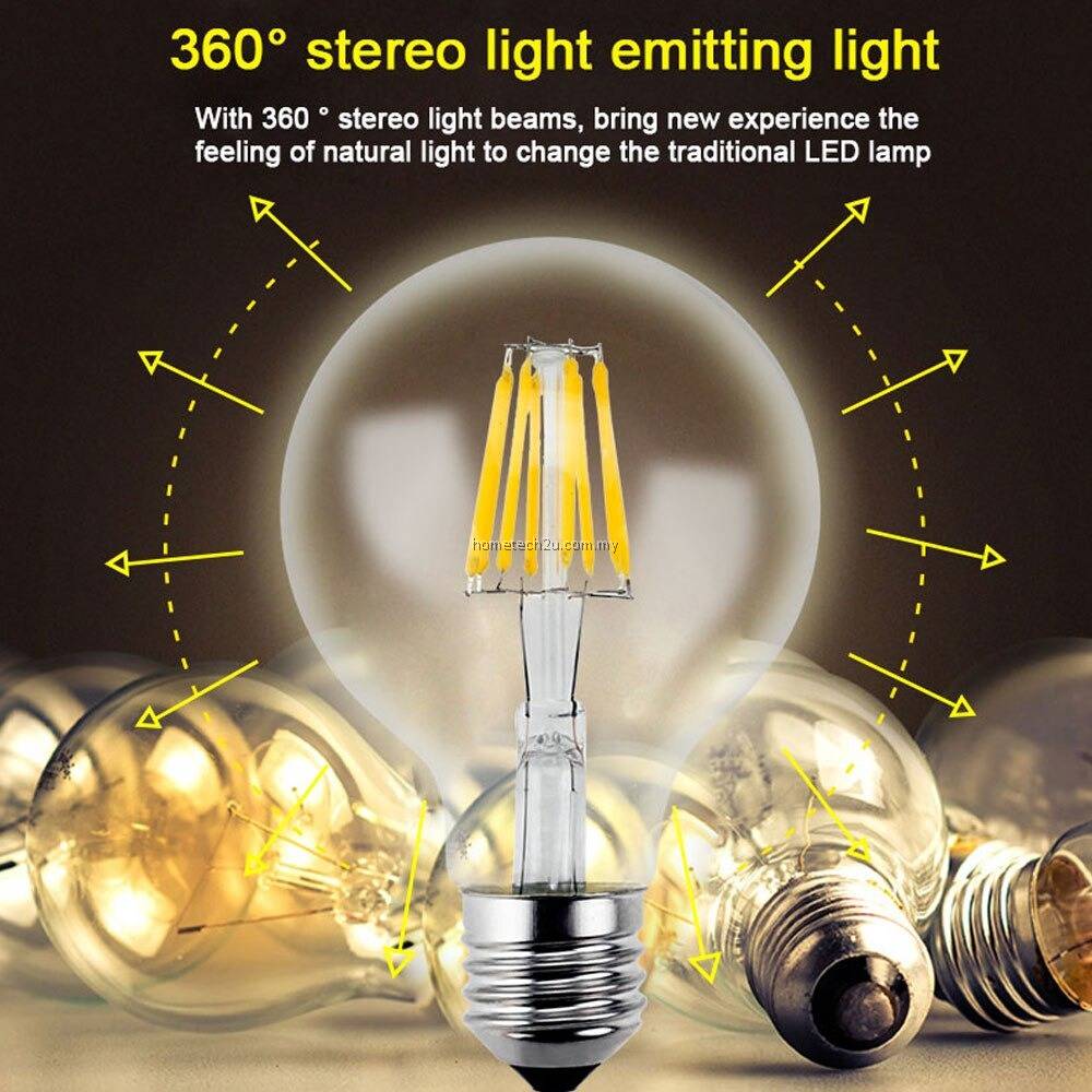 Vintage LED Filament Candle Light Retro Edison Globe Bulb E27 A60 Screw ...