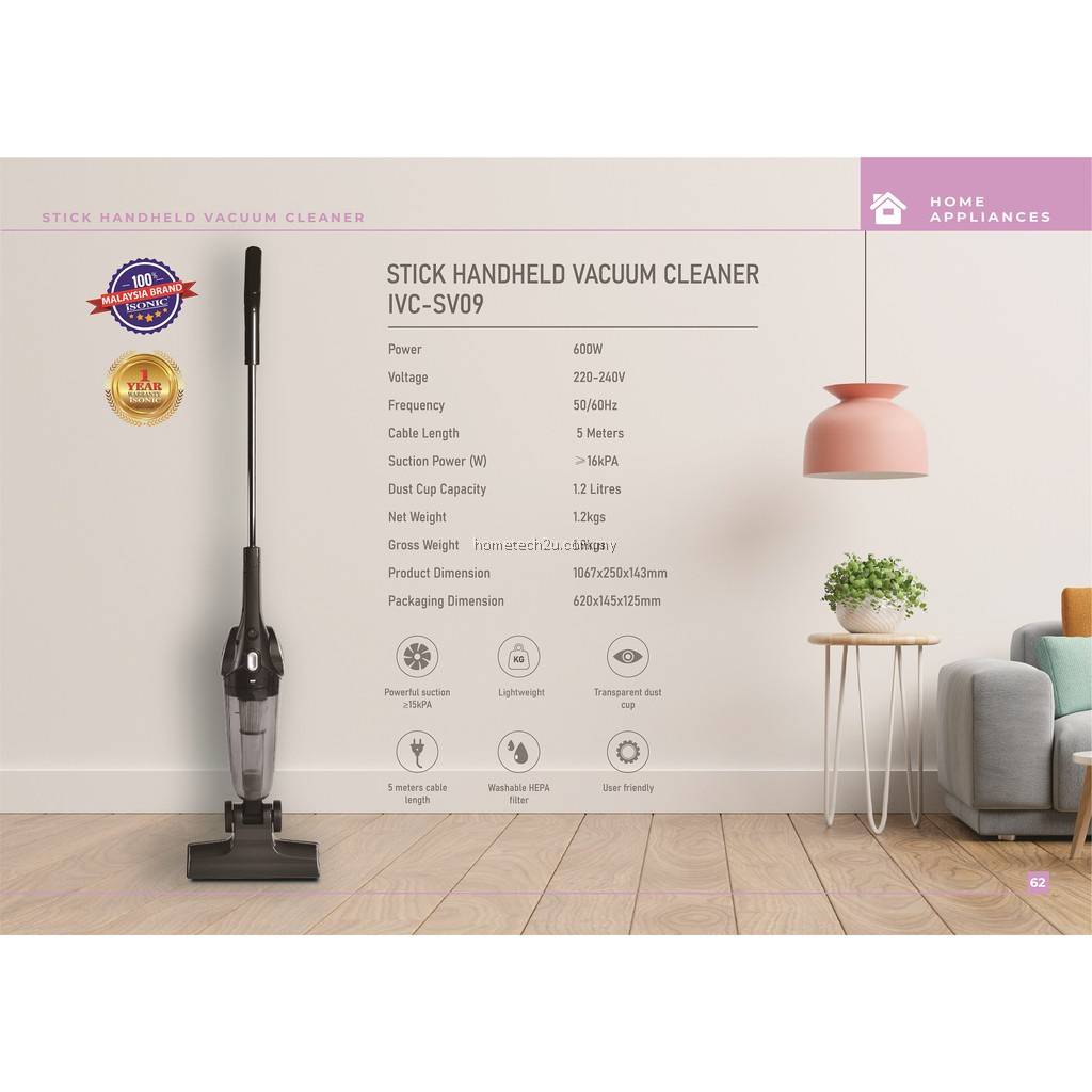 iSONIC STICK HANDHELD VACUUM CLEANER IVC-SV09 600W Vakum Cleanner
