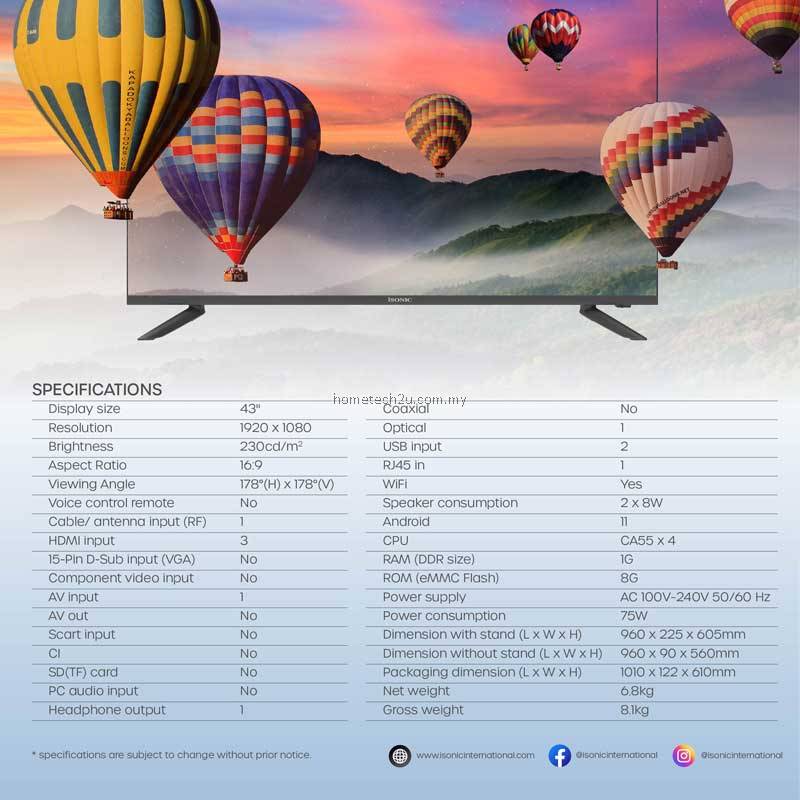 iSONIC 43" FRAMELESS ANDROID SMART LED TV ICT-S4328F