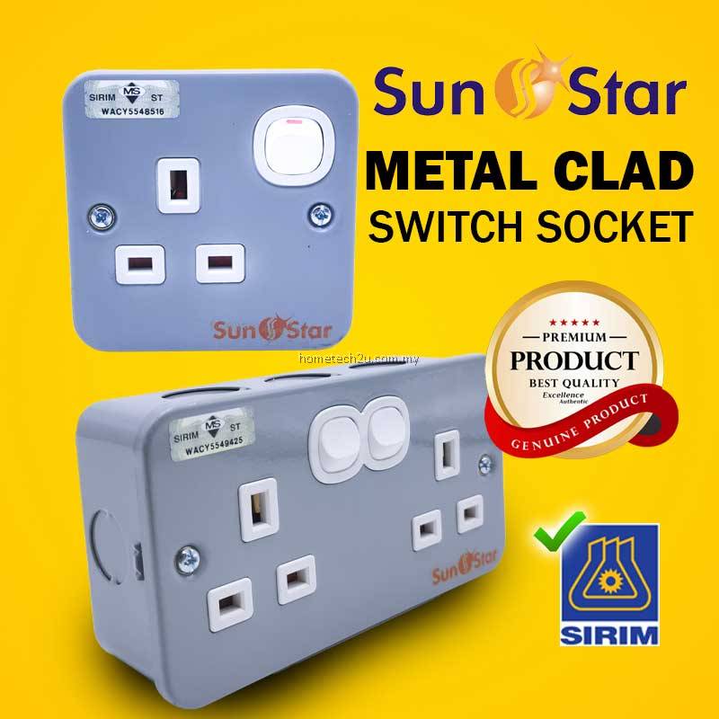 SUNSTAR 13A METAL SWITCH SOCKET Metal Clad Socket Outlet Extension ...