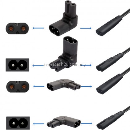 AC Cord IEC 320 2Pin C7 Female To C8 Male Power Plug 90° Up Down/Left ...