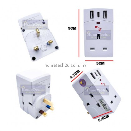 13A 3 Way Adapter Adaptor Plug with 2 UBS port and 1 Type C Charger ...