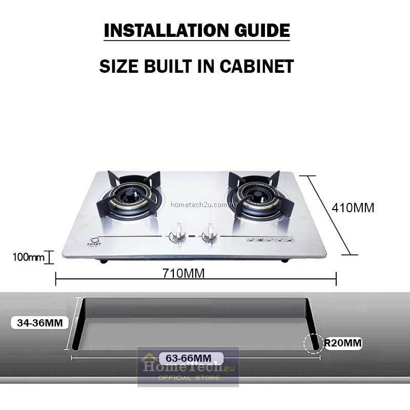 Smart Stainless Steel Built-in Hob Gas Stove Dapur Tanam 4.5KW 130mm ...