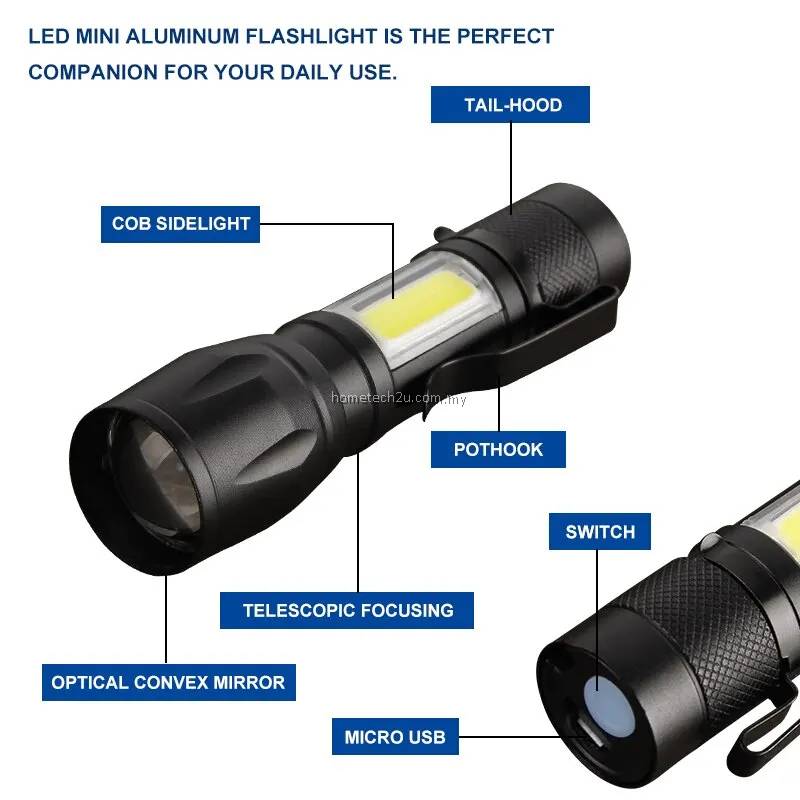 Mini Torch LED Rechargeable Flashlight Portable USB Charging Flashlight ...