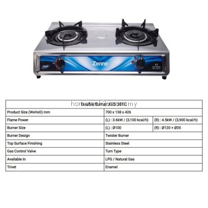 Zenne KGS301C Double Burner Stainless Steel Gas Cooker Stove - Twister ...
