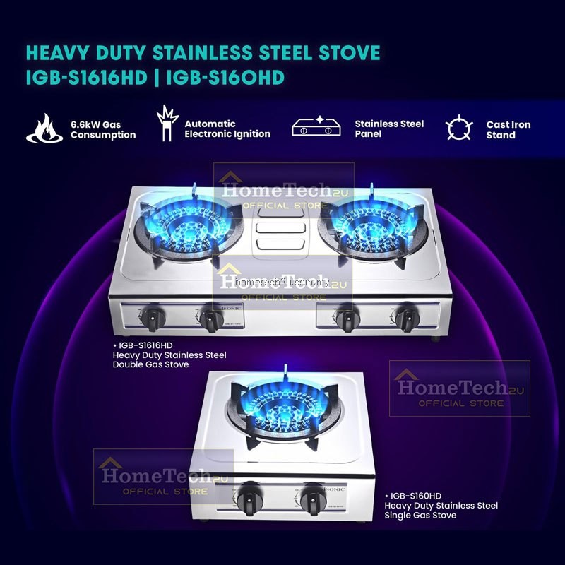 ISONIC Heavy Duty Stainless Steel Gas Stove | Single & Double Burner ...