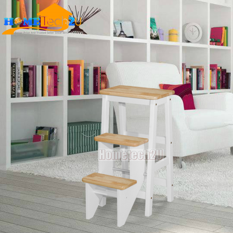 Stacy Wooden Step Ladder Chair-Natural White