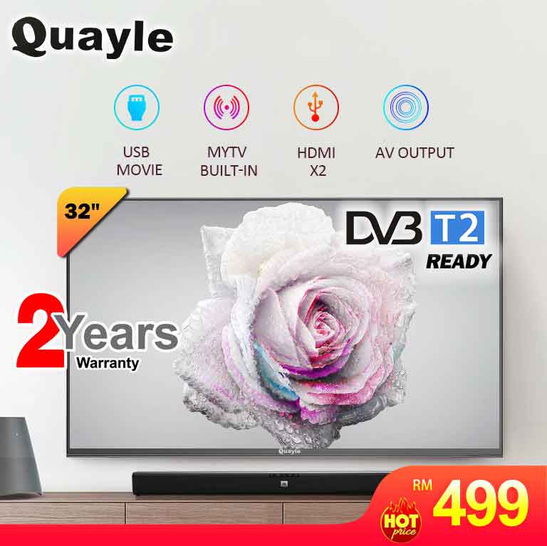 Quayle Digital TV 32 inch 40 inch HD LED TV (DVBT-2) Built in MYTV