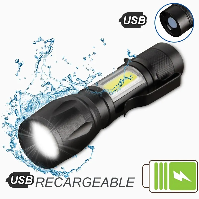 Mini Torch LED Rechargeable Flashlight Portable USB Charging Flashlight ...